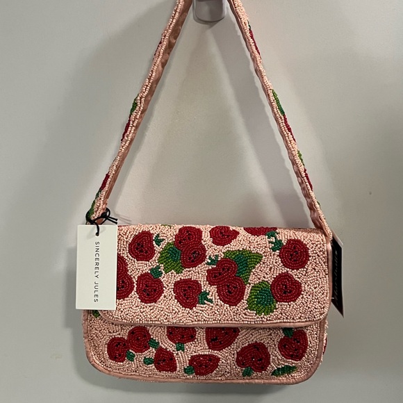Sincerly Jules | Bags | Sincerely Jules Pink And Red Beaded Shoulder ...